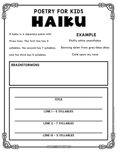Poetry for Kids - Superstar Worksheets