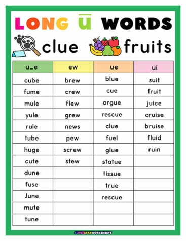 Long U Words - Superstar Worksheets
