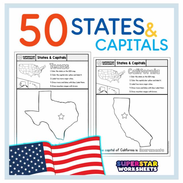 50 States & Capitals Worksheets (Free Printables) - Superstar Worksheets