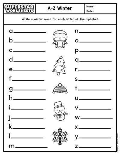 Winter Worksheets - Superstar Worksheets