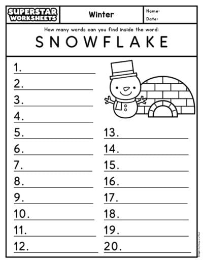 Winter Worksheets (Free Printables) - Superstar Worksheets