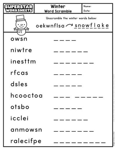 Winter Worksheets (Free Printables) - Superstar Worksheets