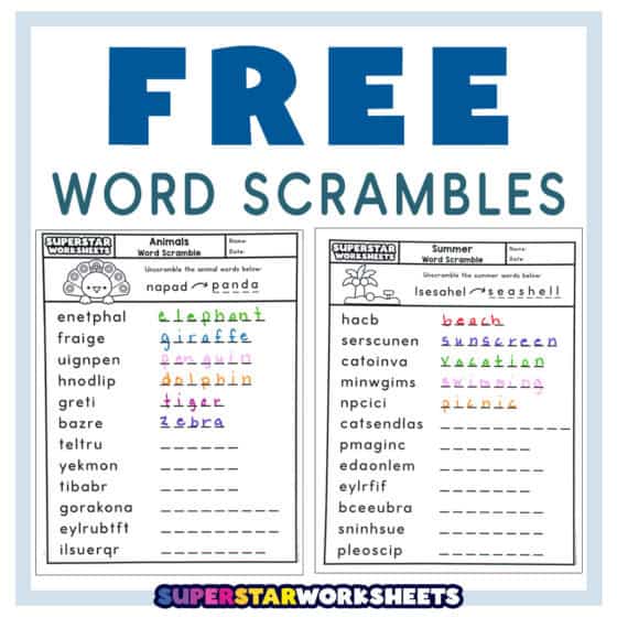Word Scrambles - Superstar Worksheets