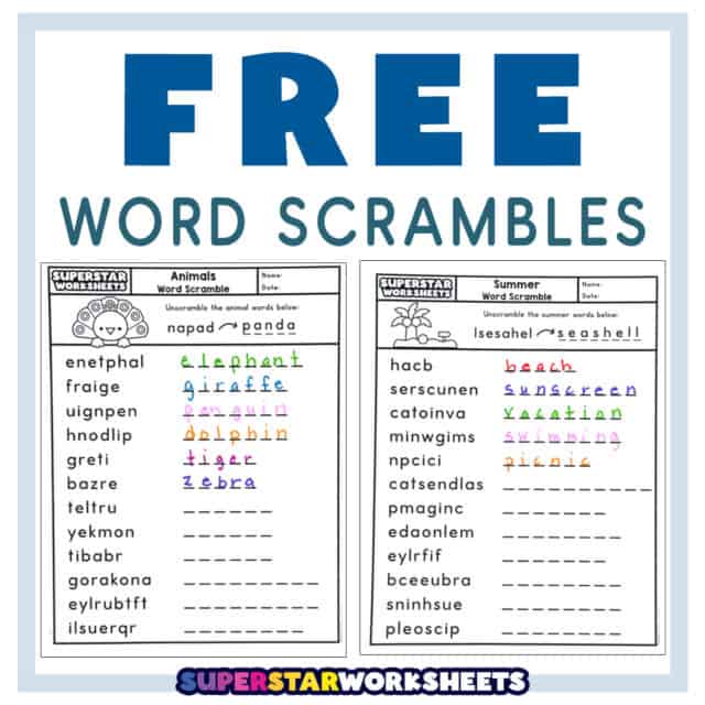 Word Scrambles - Superstar Worksheets
