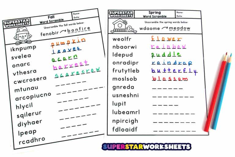 Word Scrambles - Superstar Worksheets