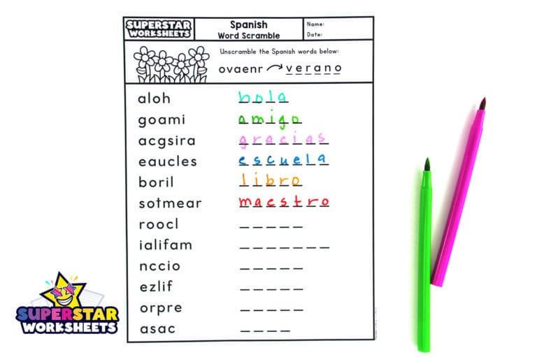 Word Scrambles - Superstar Worksheets