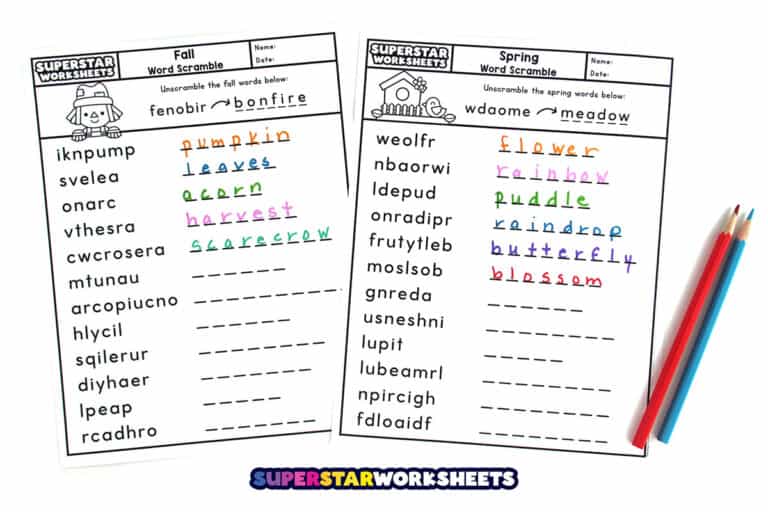 Word Scrambles - Superstar Worksheets