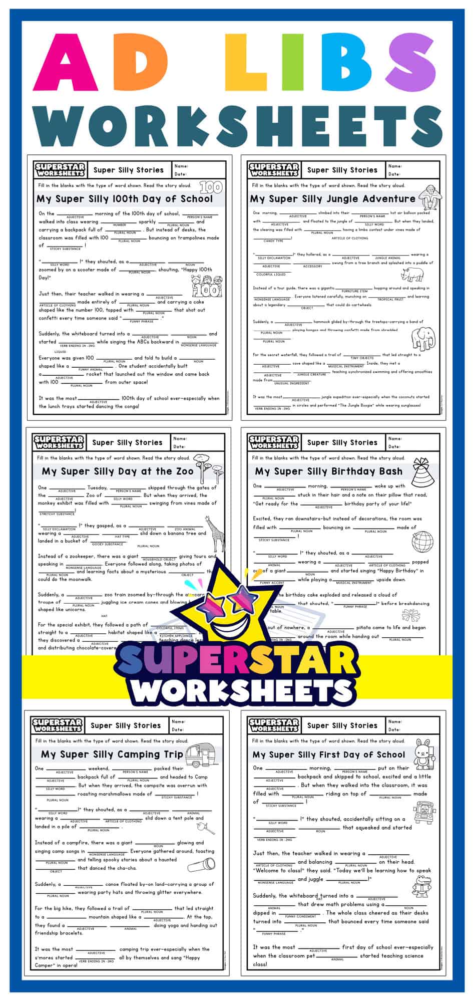 Ad Libs Worksheets - Superstar Worksheets