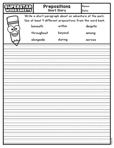 Prepositions Worksheets - Superstar Worksheets