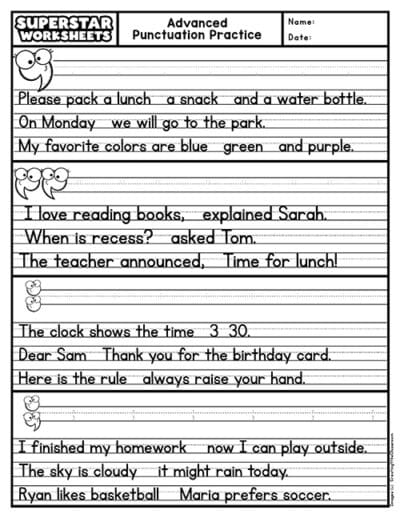 Punctuation Worksheets - Superstar Worksheets