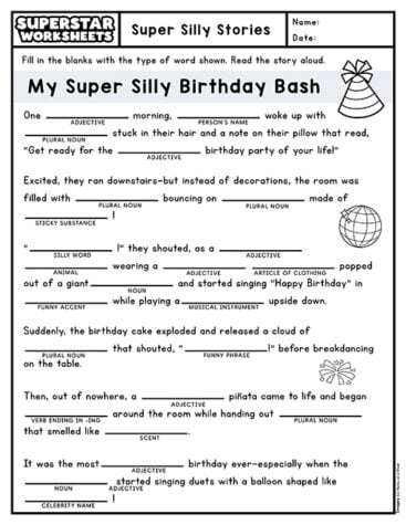Ad Libs Worksheets - Superstar Worksheets