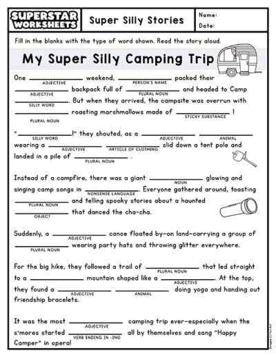 Ad Libs Worksheets - Superstar Worksheets