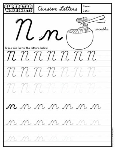Cursive N - Superstar Worksheets