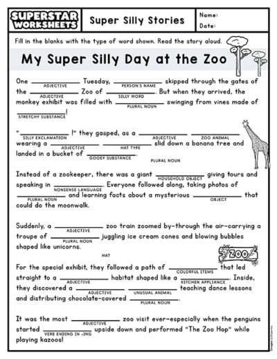 Ad Libs Worksheets - Superstar Worksheets