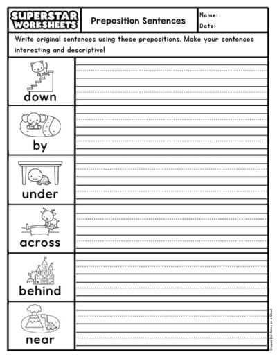 Prepositions Worksheets - Superstar Worksheets