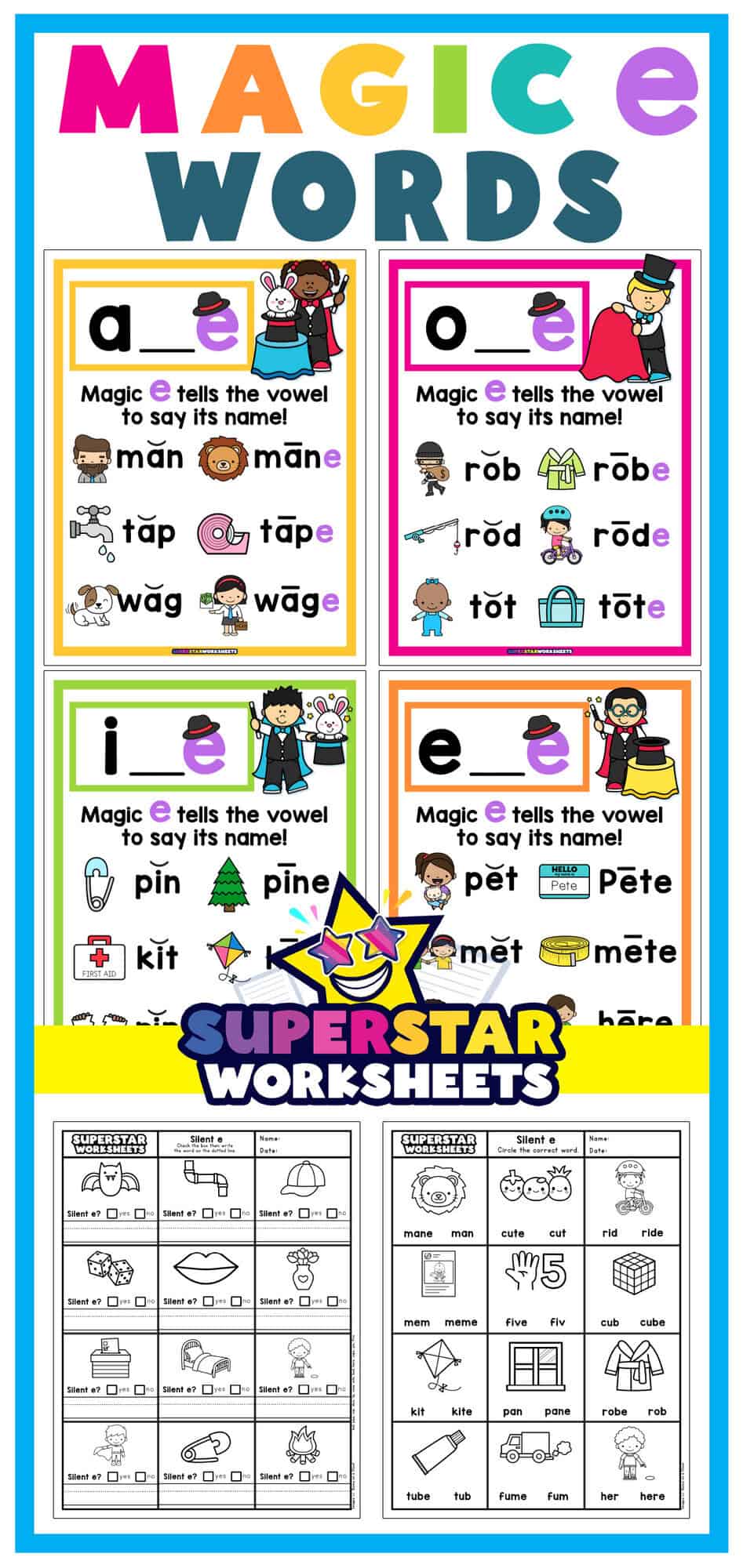 Magic e Words - Superstar Worksheets