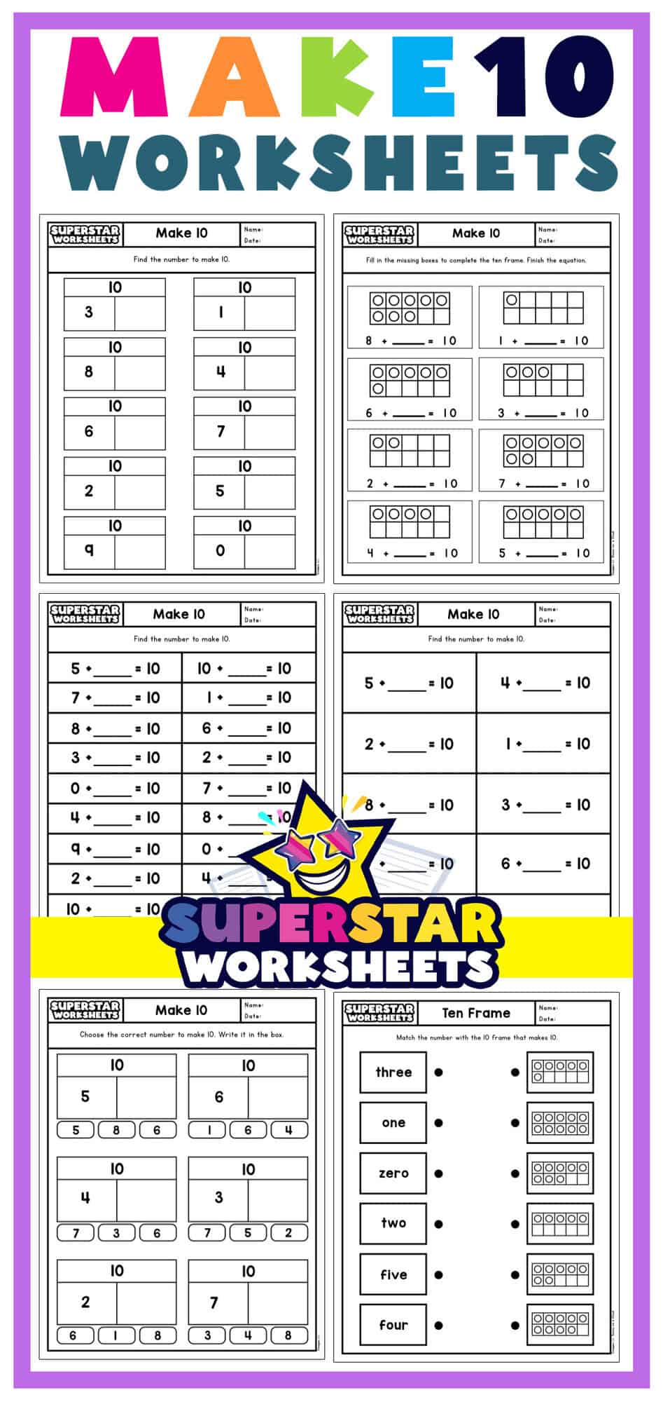 Make 10 Worksheets - Superstar Worksheets