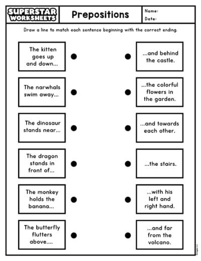 Prepositions Worksheets - Superstar Worksheets