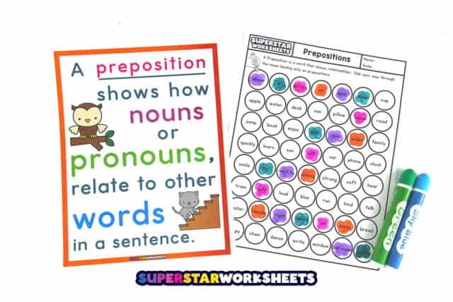 Prepositions Worksheets - Superstar Worksheets