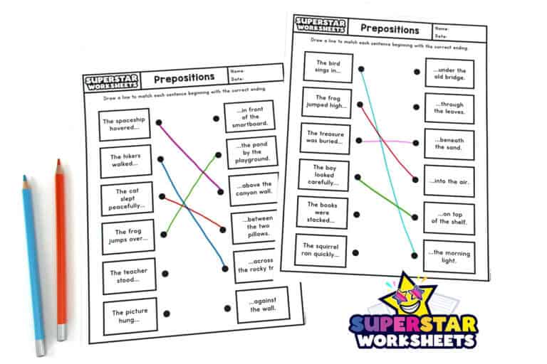 Prepositions Worksheets - Superstar Worksheets