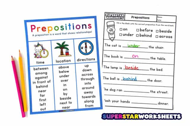 Prepositions Worksheets - Superstar Worksheets