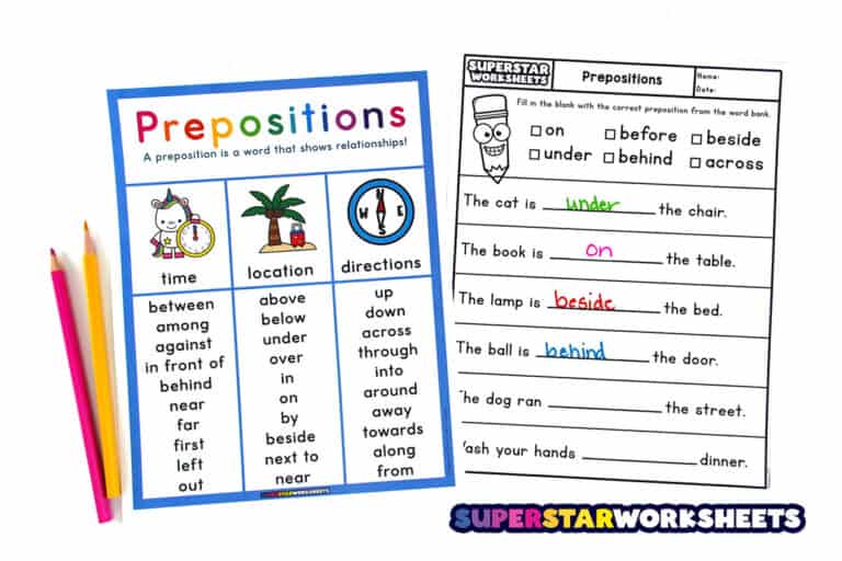 Prepositions Worksheets - Superstar Worksheets