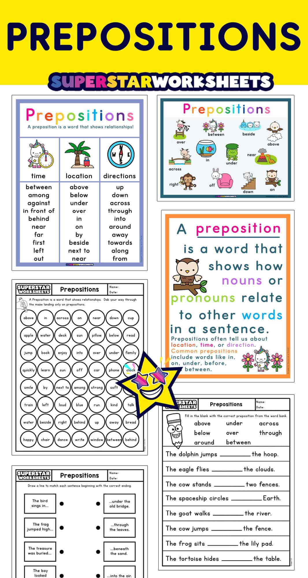 Prepositions Worksheets - Superstar Worksheets