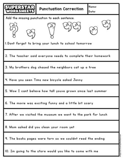 Punctuation Worksheets - Superstar Worksheets