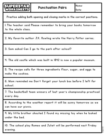 Punctuation Worksheets - Superstar Worksheets