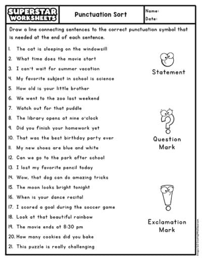 Punctuation Worksheets - Superstar Worksheets