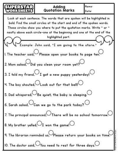 Punctuation Worksheets - Superstar Worksheets