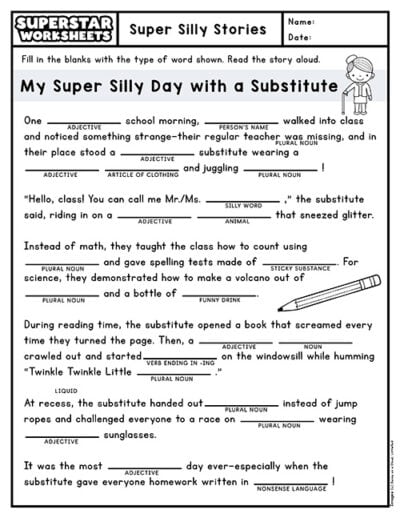 Ad Libs Worksheets - Superstar Worksheets