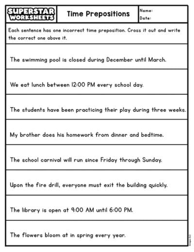 Prepositions Worksheets - Superstar Worksheets
