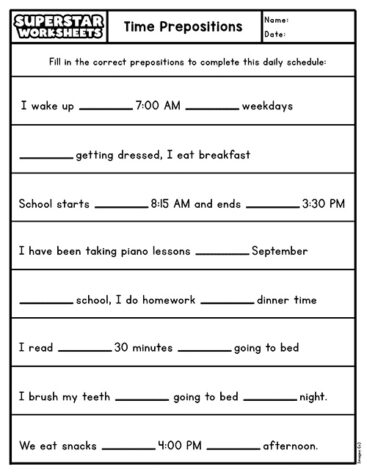 Prepositions Worksheets - Superstar Worksheets