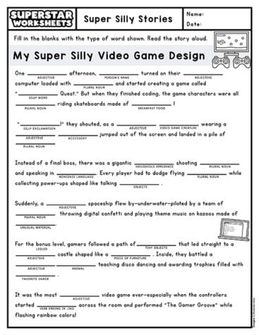 Ad Libs Worksheets - Superstar Worksheets