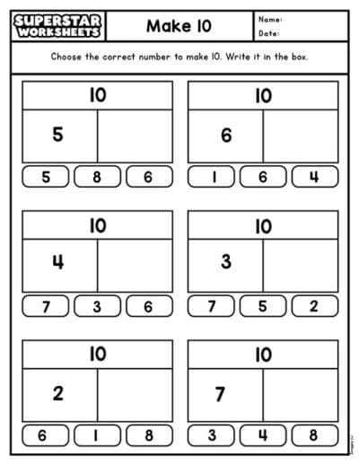 Make 10 Worksheets - Superstar Worksheets