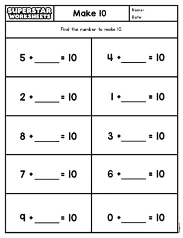 Make 10 Worksheets - Superstar Worksheets