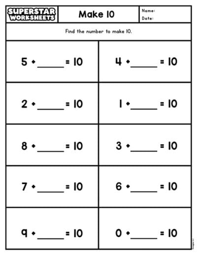 Make 10 Worksheets - Superstar Worksheets