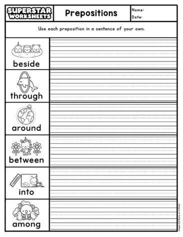 Prepositions Worksheets - Superstar Worksheets