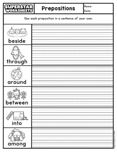 Prepositions Worksheets - Superstar Worksheets