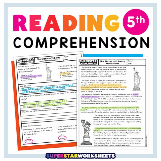 Fifth Grade Reading Comprehension - Superstar Worksheets