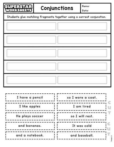Conjunctions Worksheets - Superstar Worksheets