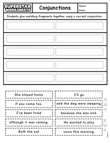 Conjunctions Worksheets - Superstar Worksheets