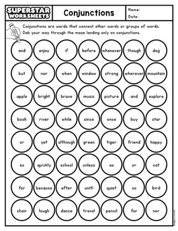 Conjunctions Worksheets - Superstar Worksheets