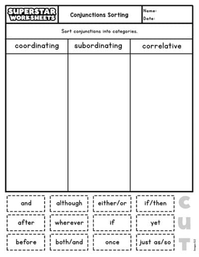 Conjunctions Worksheets - Superstar Worksheets