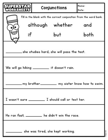Conjunctions Worksheets - Superstar Worksheets