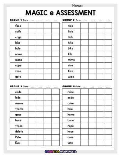 Magic e Words - Superstar Worksheets