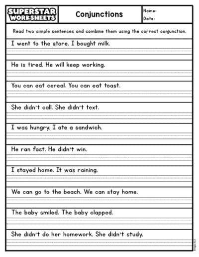 Conjunctions Worksheets - Superstar Worksheets