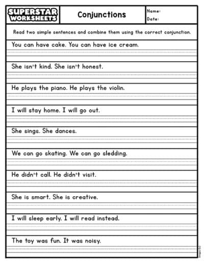 Conjunctions Worksheets - Superstar Worksheets