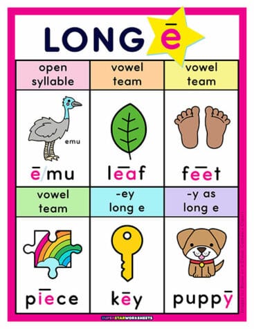 Long E Words - Superstar Worksheets